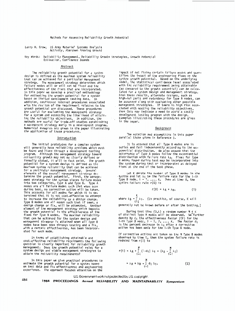 Methods For Assessing Reliability Growth Potential | IEEE Conference Publication | IEEE Xplore
