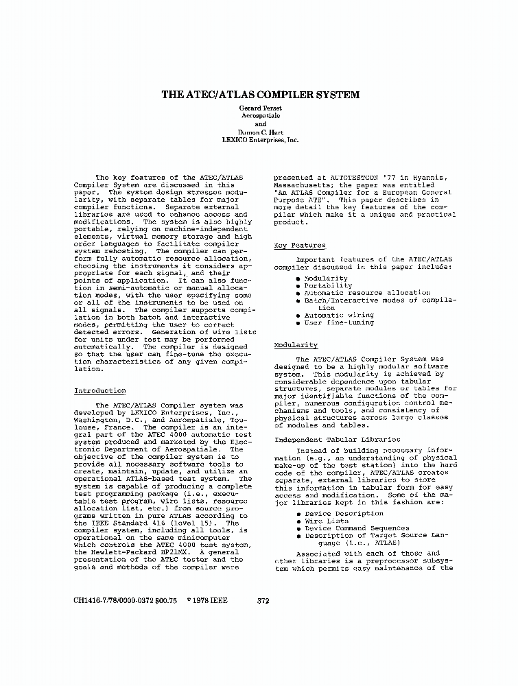The ATEC/ATLAS compiler system | IEEE Conference Publication | IEEE Xplore
