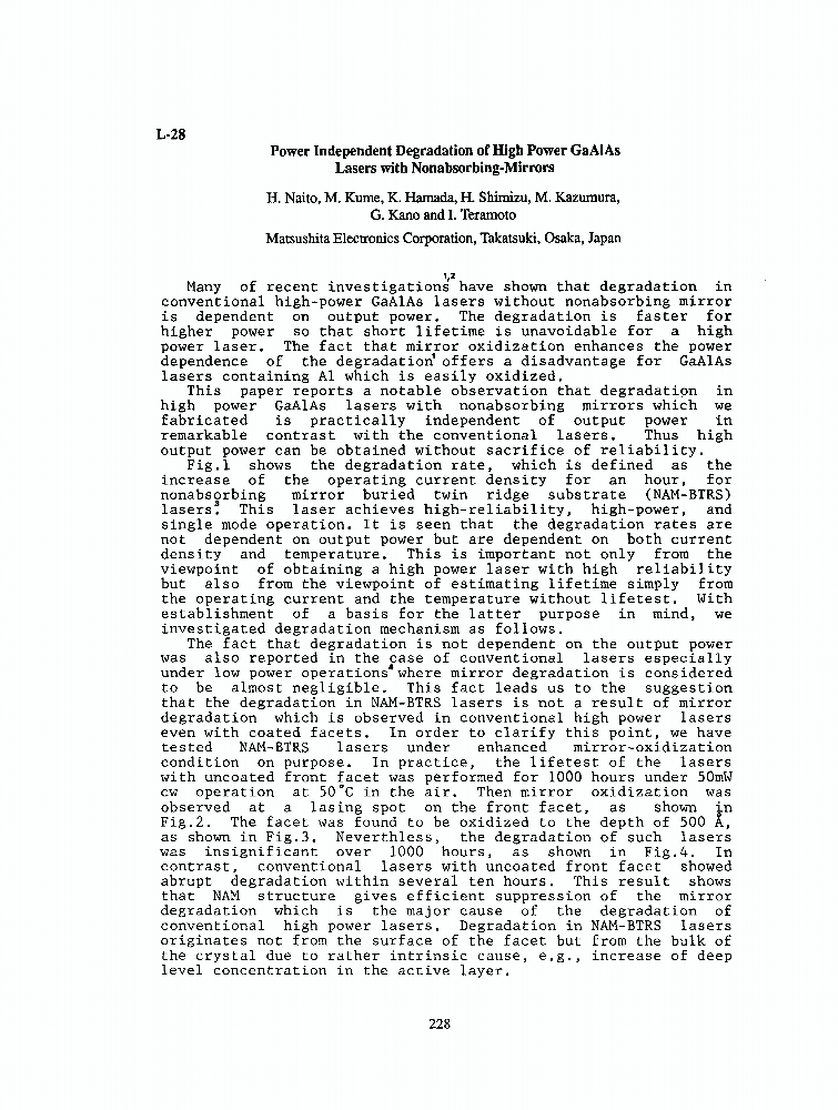 Power independent degradation of high power GaAlAs lasers with ...