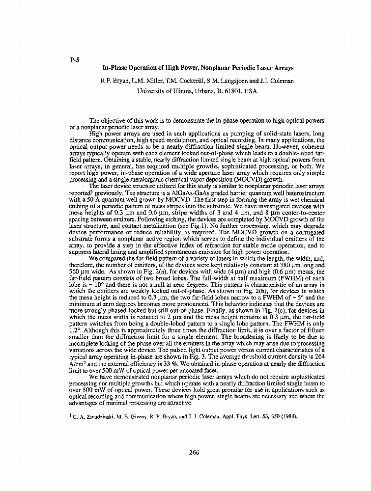 In-phase operation of high power, nonplanar periodic laser arrays ...