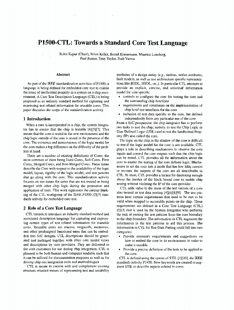 P1500-CTL: Towards a Standard Core Test Language | IEEE Conference ...