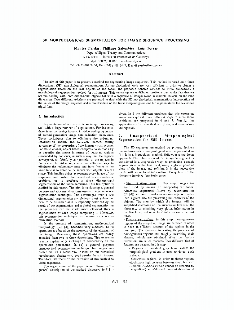 3d morphological segmentation for image sequence processing | IEEE ...