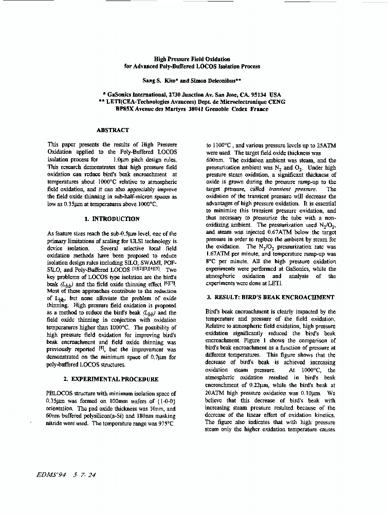 High pressure field oxidation for advanced poly-buffered locos ...