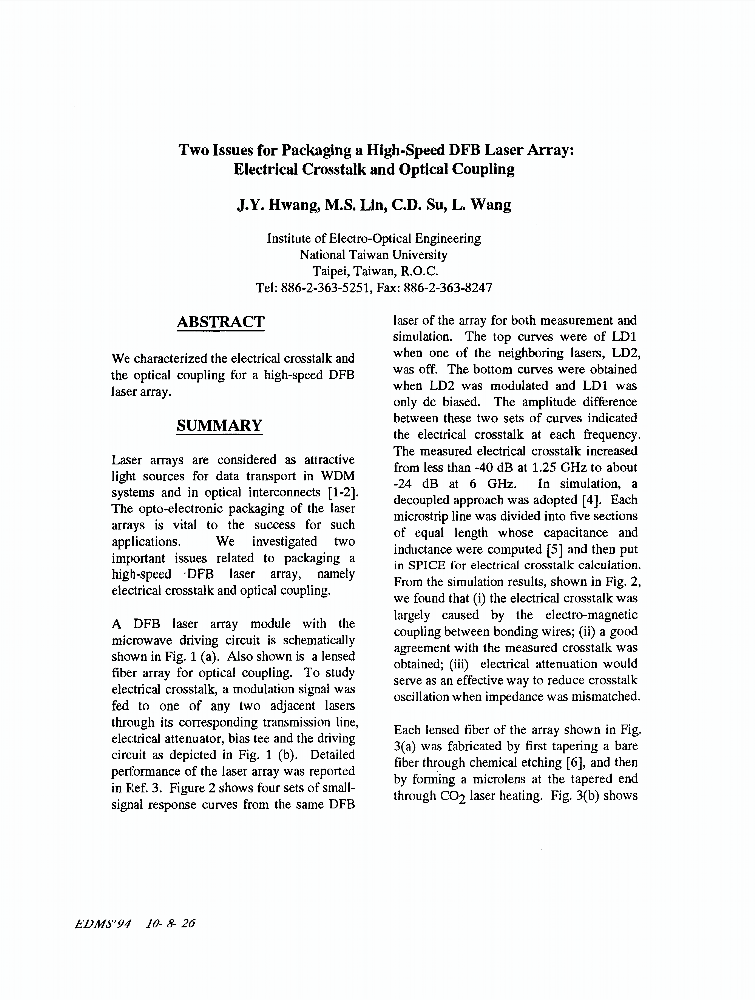 Two issues for packaging a high-speed DFB laser array: electrical ...