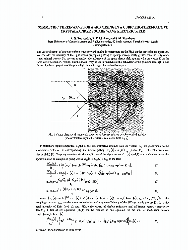 Symmetric three-wave forward mixing in a cubic photorefractive crystals ...