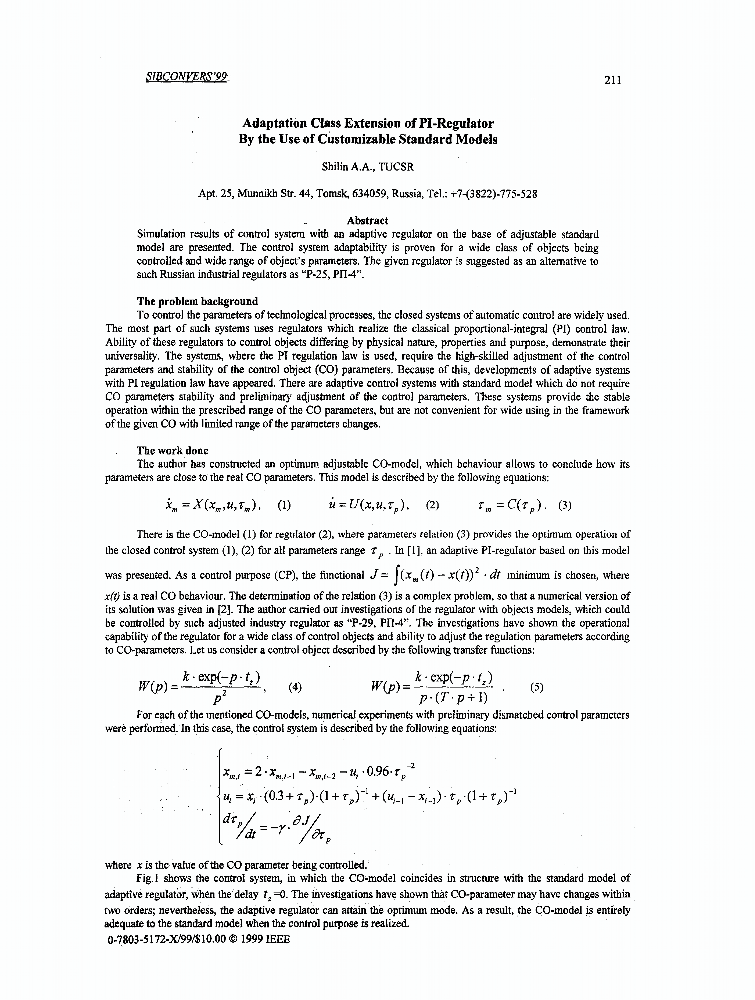 Adaptation Class Extension of PI-Regulator By the Use of Customizable ...