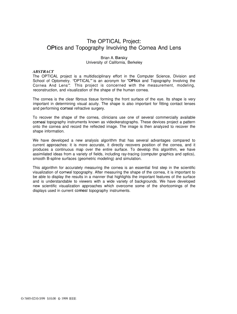 The optical project: optics and topography involving the cornea and ...