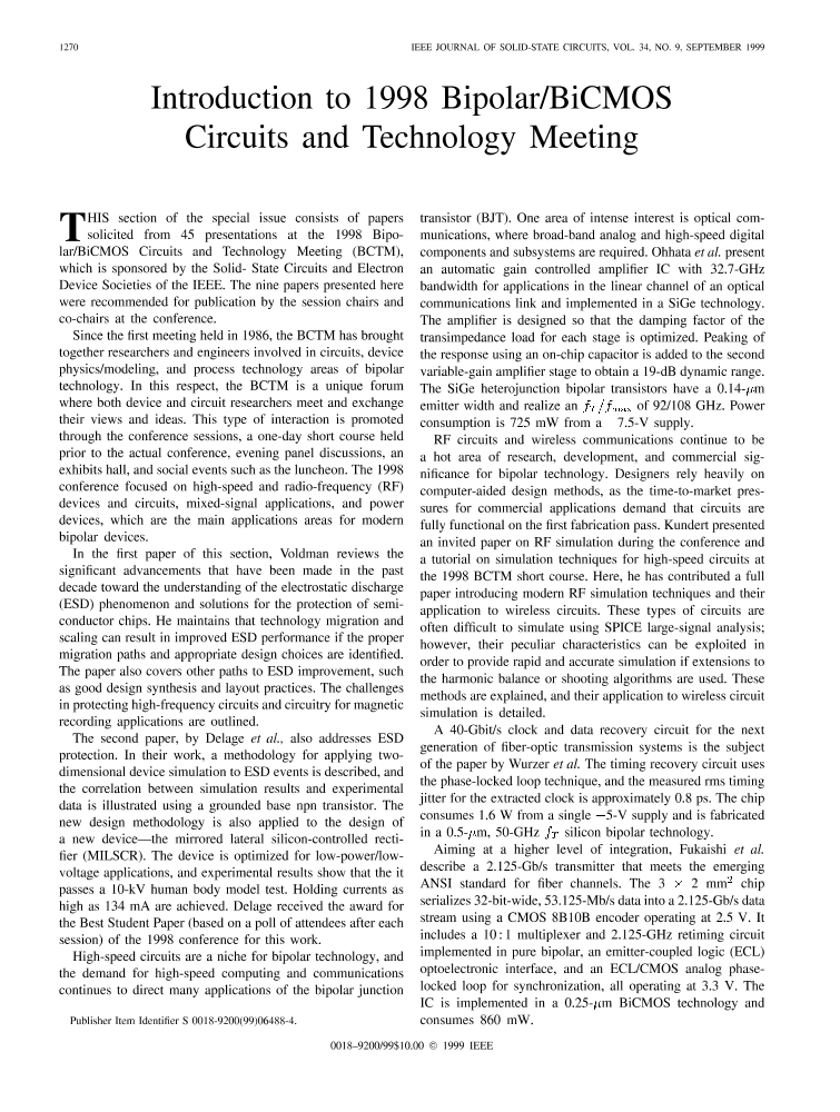 Introduction to 1998 Bipolar/BiCMOS Circuits and Technology Meeting ...