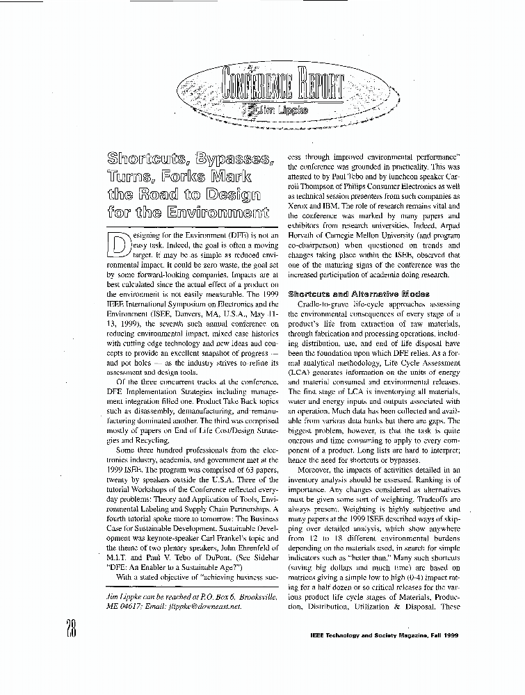 Conference Report - Shortcuts, bypasses, turns, forks mark the road to ...