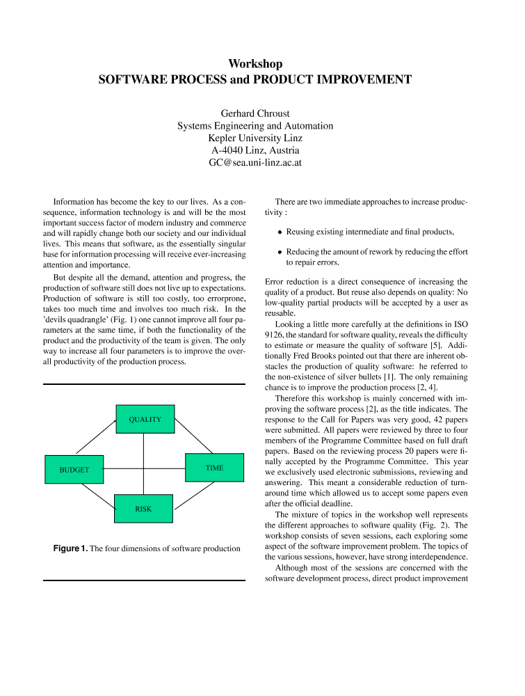 Workshop software process and product improvement | IEEE Conference ...