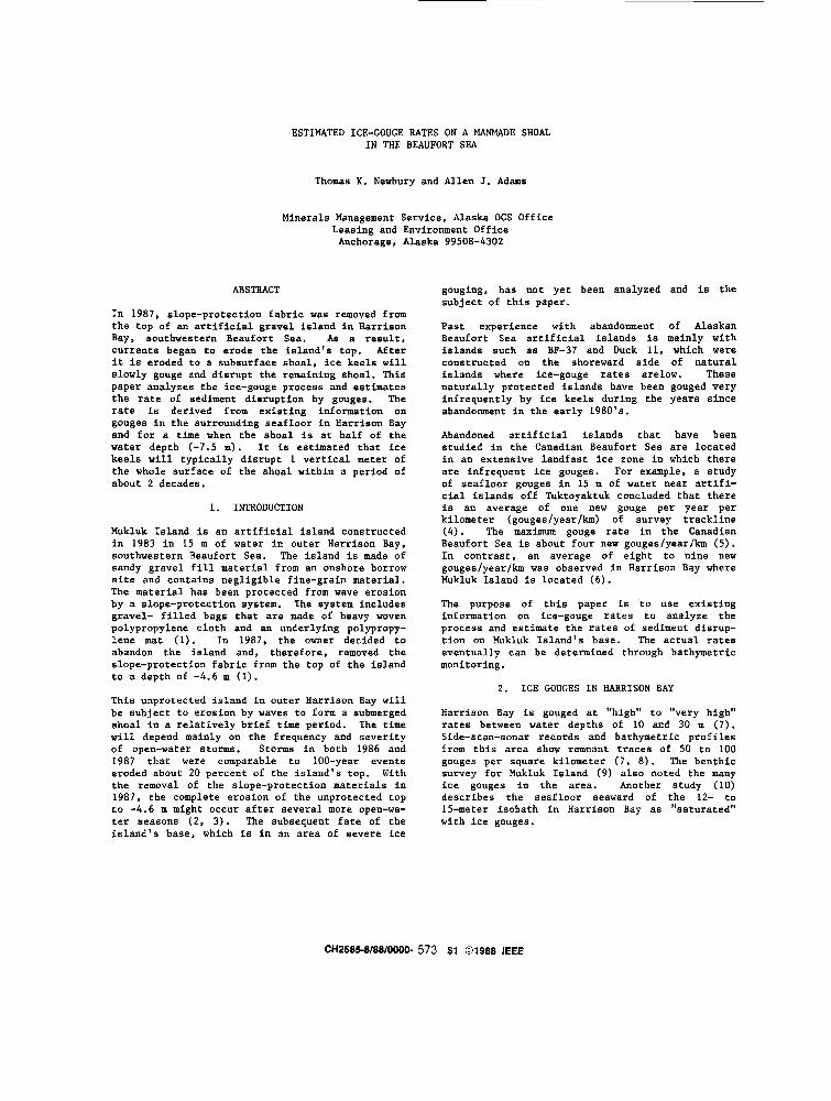 Estimated ice-gouge rates on a manmamde shoal in the Beaufort Sea ...