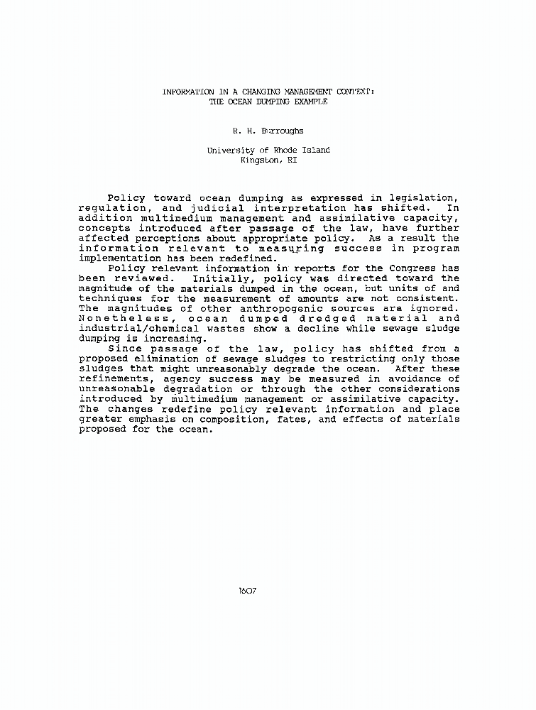 information in a changing management context: the ocean dumping example ...