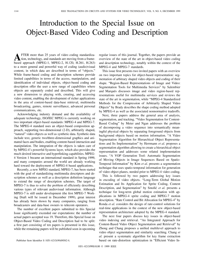 Introduction to the special issue on object-based video coding and ...