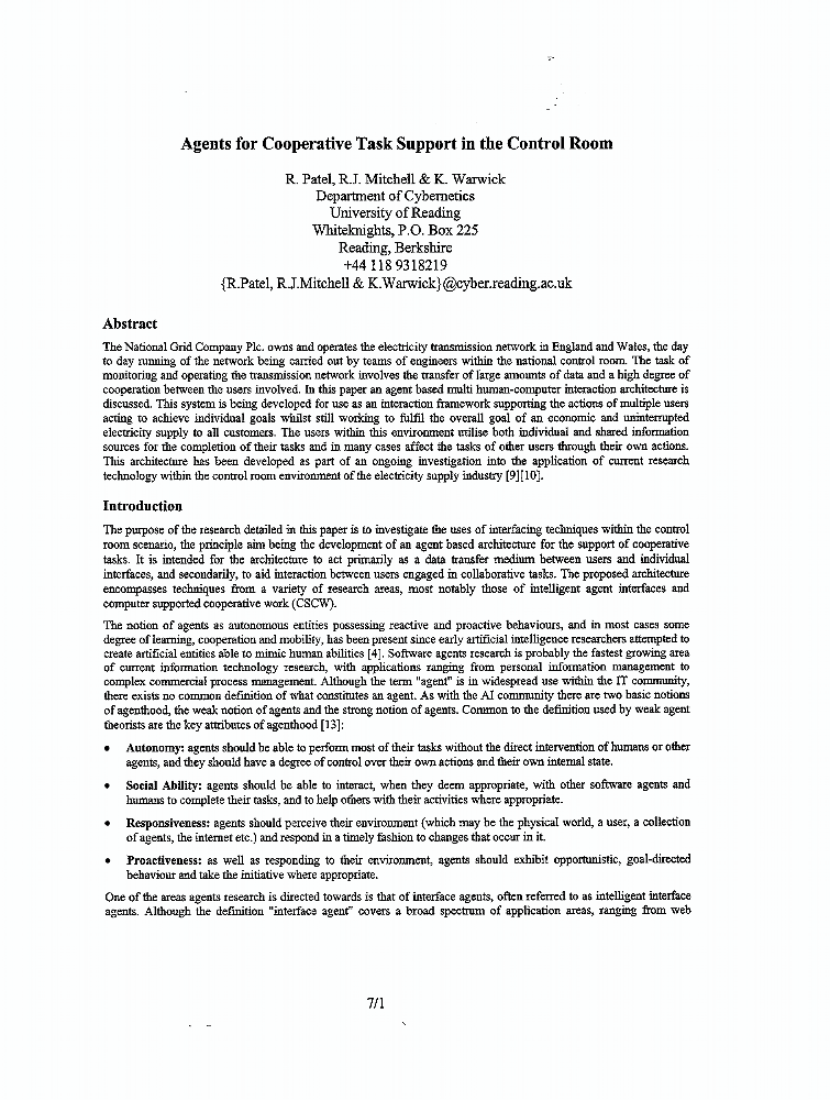 Agents for Cooperative Task Support in the Control Room | IET Conference Publication | IEEE Xplore