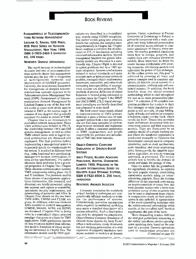 Fundamentals Of Telecommunications Network Management [Book Review ...