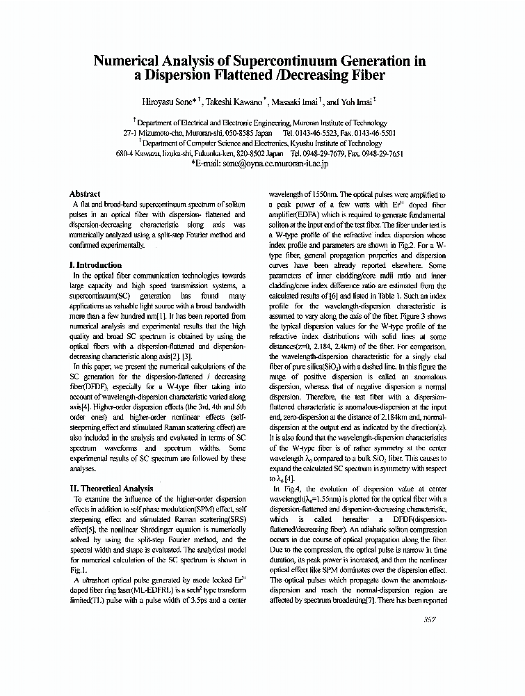Numerical analysis of supercontinuum generation in a dispersion flattened /decreasing fiber ...