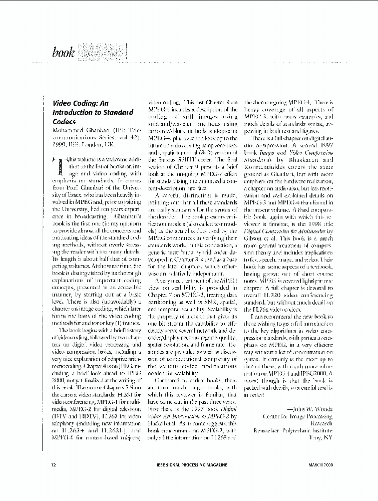 Video coding: an introduction to standard codecs [Book Reviews] | IEEE Journals & Magazine ...