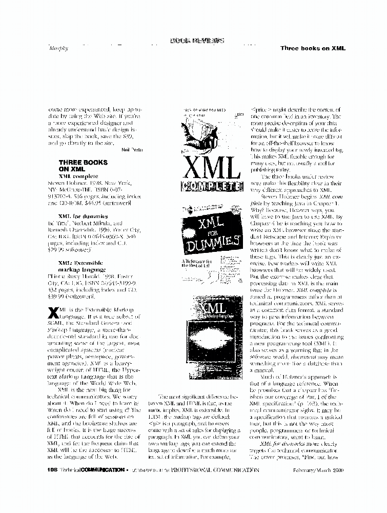 Three books on XML [Book Reviews] | IEEE Journals & Magazine | IEEE Xplore