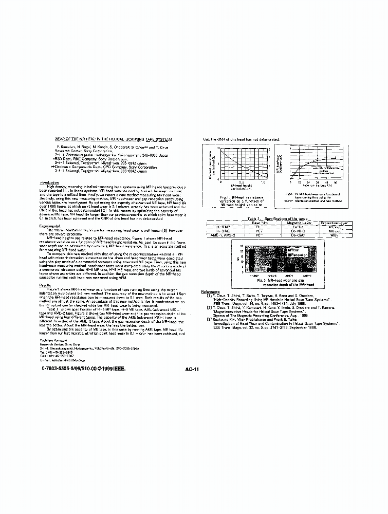 Wear of the Mr head in the helical-scanning tape systems | IEEE ...