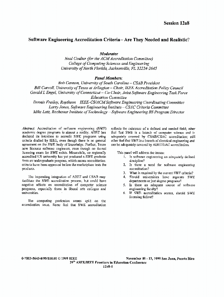 Software engineering accreditation criteria - Are they needed and ...