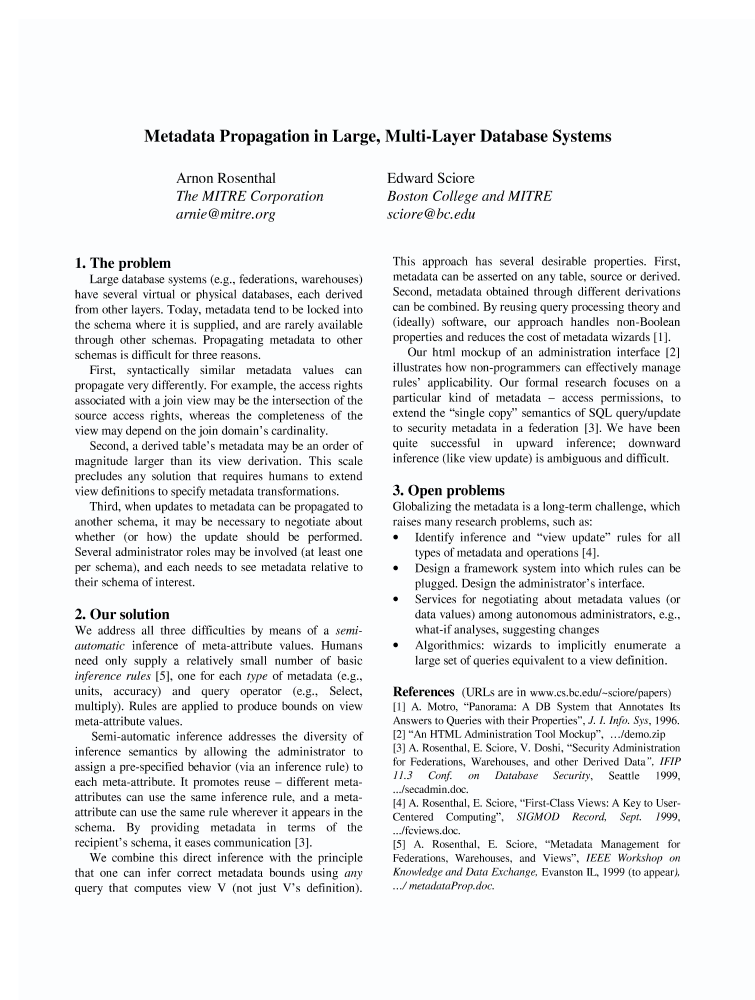 Metadata Propagation in Large, Multi-Layer Database Systems | IEEE Conference Publication | IEEE ...