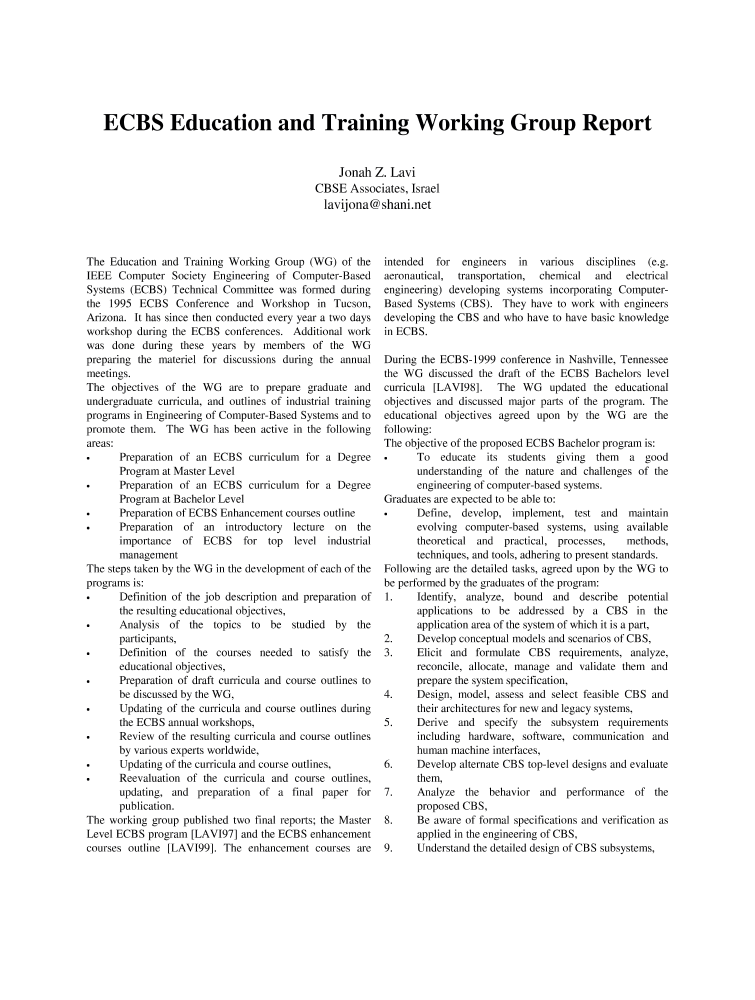 ECBS Education and Training Working Group Report | IEEE Conference ...