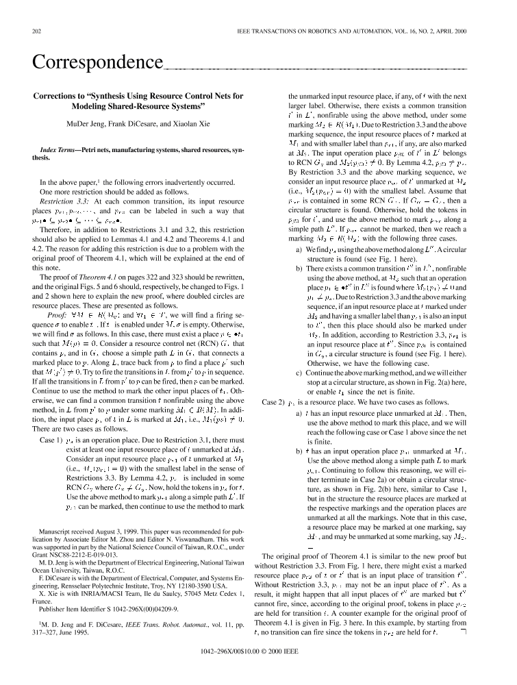 Corrections to "synthesis using resource control nets for modeling ...