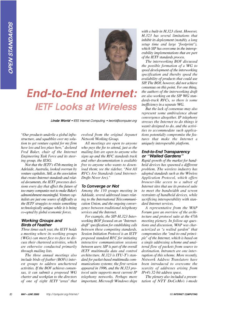 End-to-end Internet: IETF Looks At Wireless | IEEE Journals & Magazine | IEEE Xplore