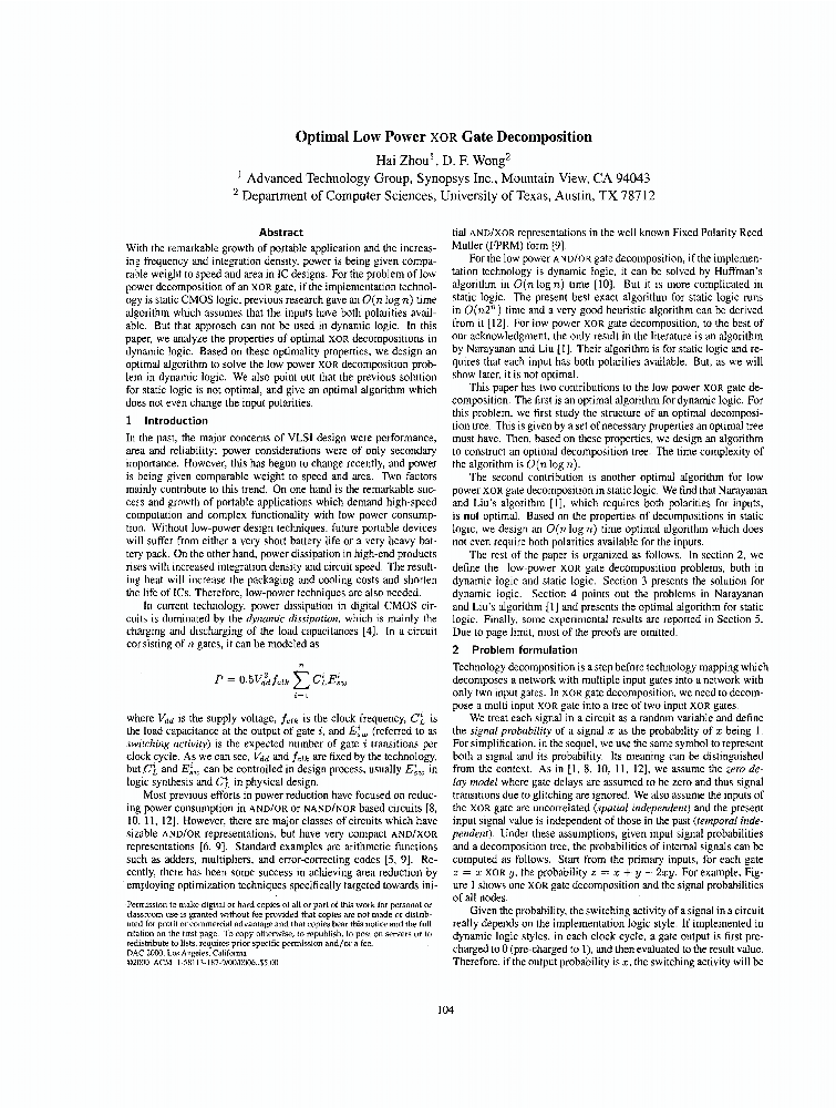 Optimal low power XOR gate decomposition | IEEE Conference Publication ...