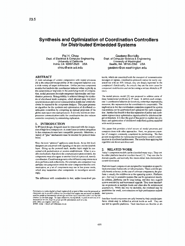 Synthesis And Optimization Of Coordination Controllers For Distributed Embedded Systems Ieee