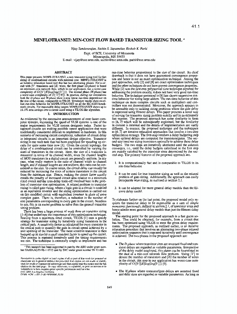 Minflotransit: min-cost flow based transistor sizing tool | IEEE ...