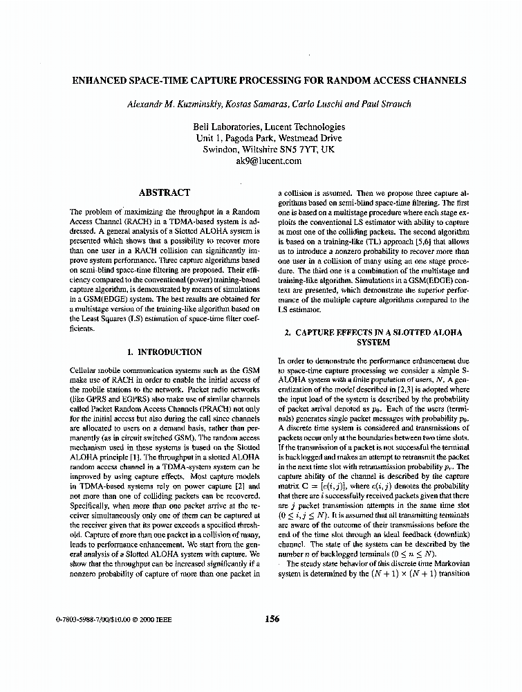 Enhanced space-time capture processing for random access channels ...