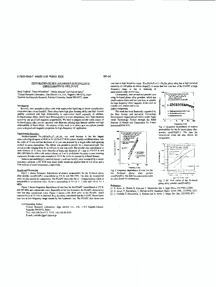 Preparation of new amorphous powder cores using Fe-based glassy alloy ...