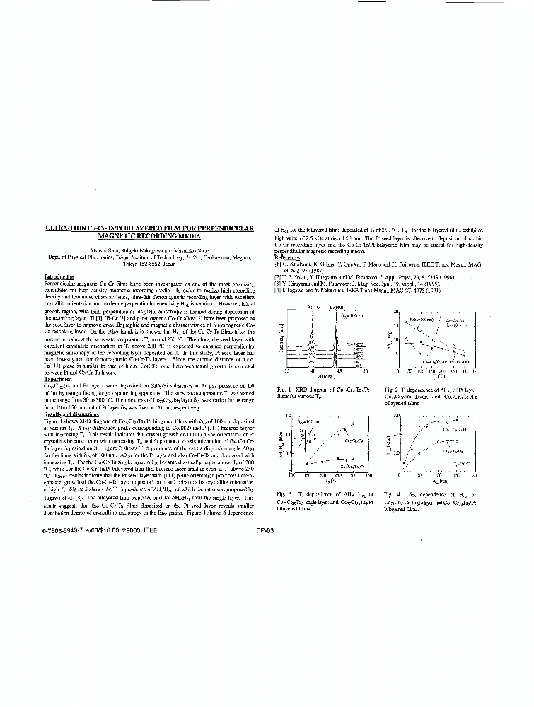 Ultra-thin Co-Cr-Ta/Pt bilayered film for perpendicular magnetic recording media | IEEE ...