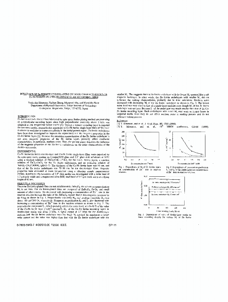 Influence of Zn ferrite underlayers on noise characteristics of Co-Ni ferrite plated ...