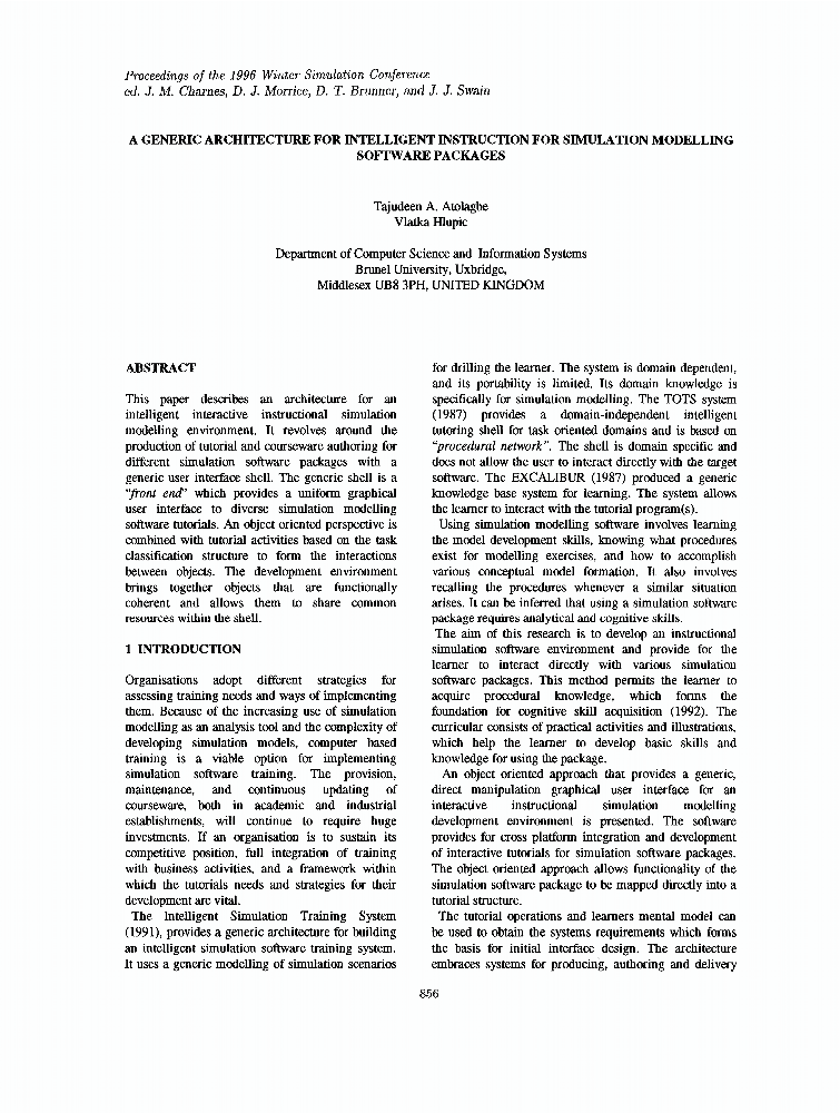 A generic architecture for intelligent instruction for simulation ...
