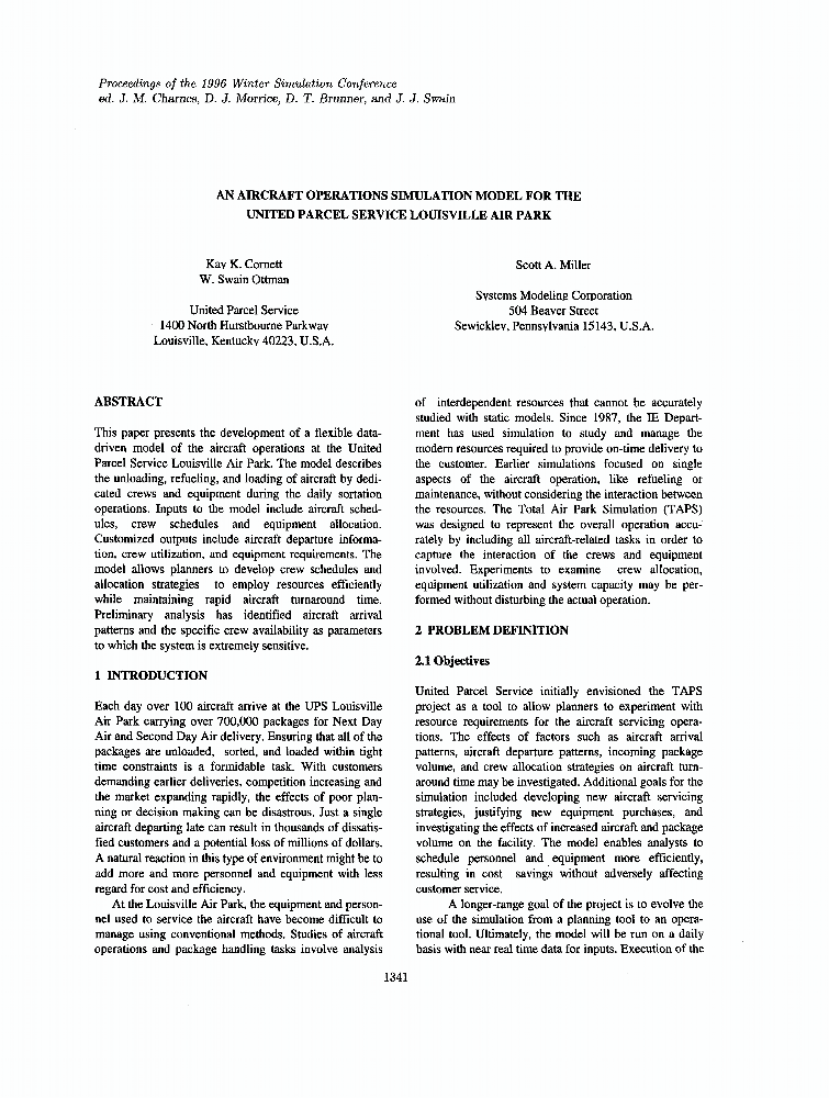 An aircraft operations simulation model for the united parcel service ...
