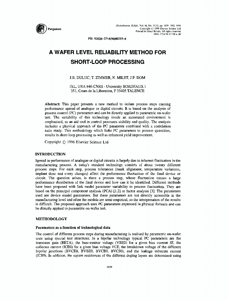 A wafer level reliability method for short-loop processing | IEEE ...