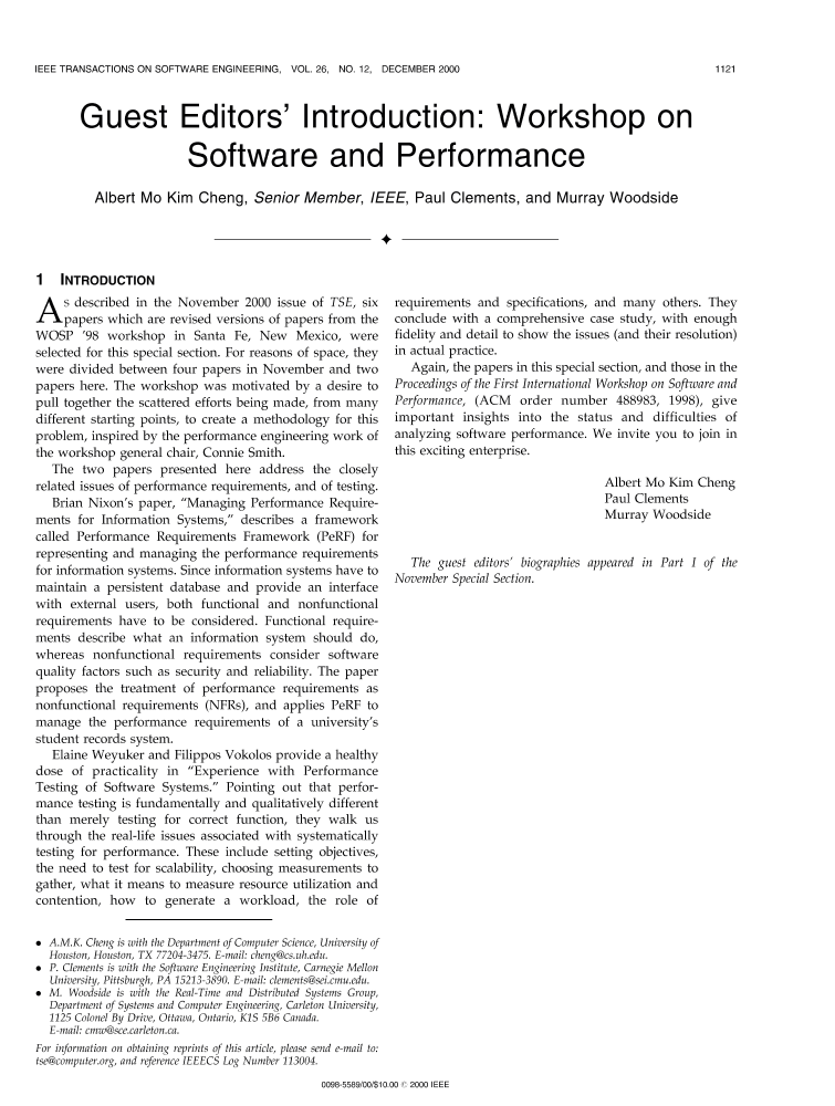 Workshop on software and performance [Guest Editors' Introduction] | IEEE Journals & Magazine ...