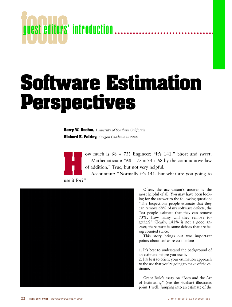 Software estimation perspectives | IEEE Journals & Magazine | IEEE Xplore