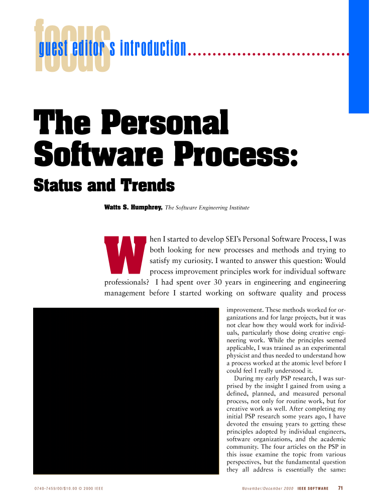 The personal software process: status and trends | IEEE Journals ...