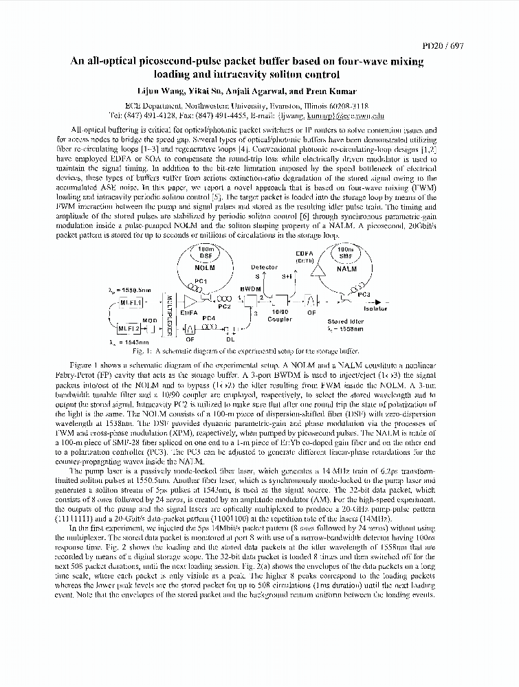 An all-optical picosecond-pulse packet buffer based on four-wave mixing ...