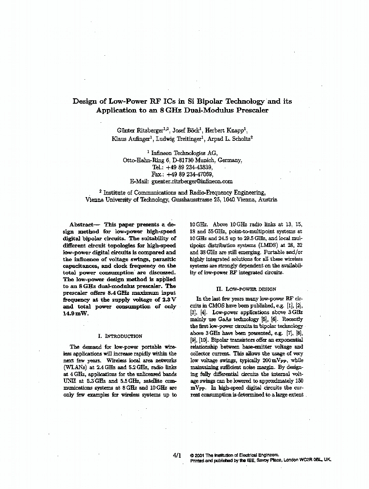 Design of low-power RE ICs in Si bipolar technology and its application ...