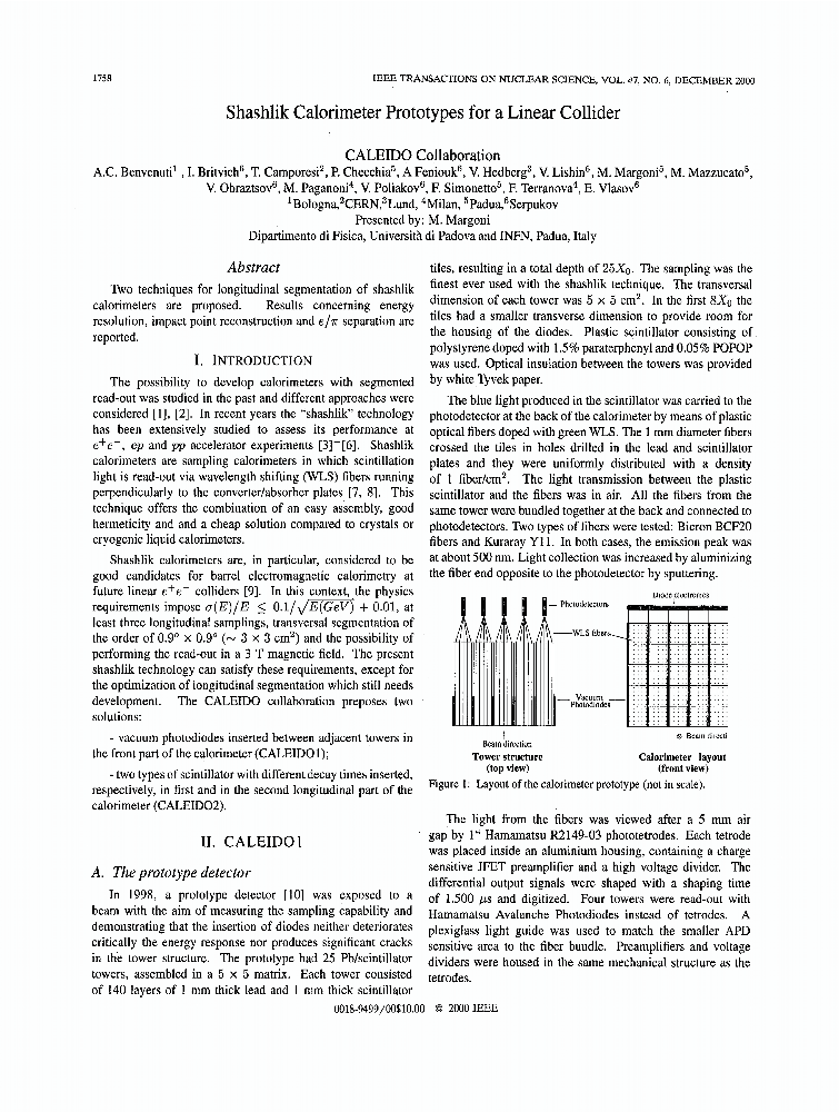 Shashlik calorimeter prototypes for a linear collider | IEEE Journals ...