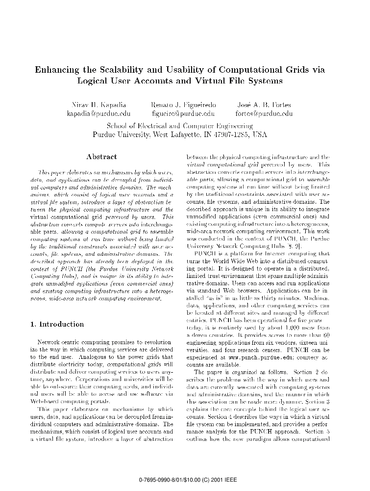 Enhancing the scalability and usability of computational grids via logical user accounts and ...
