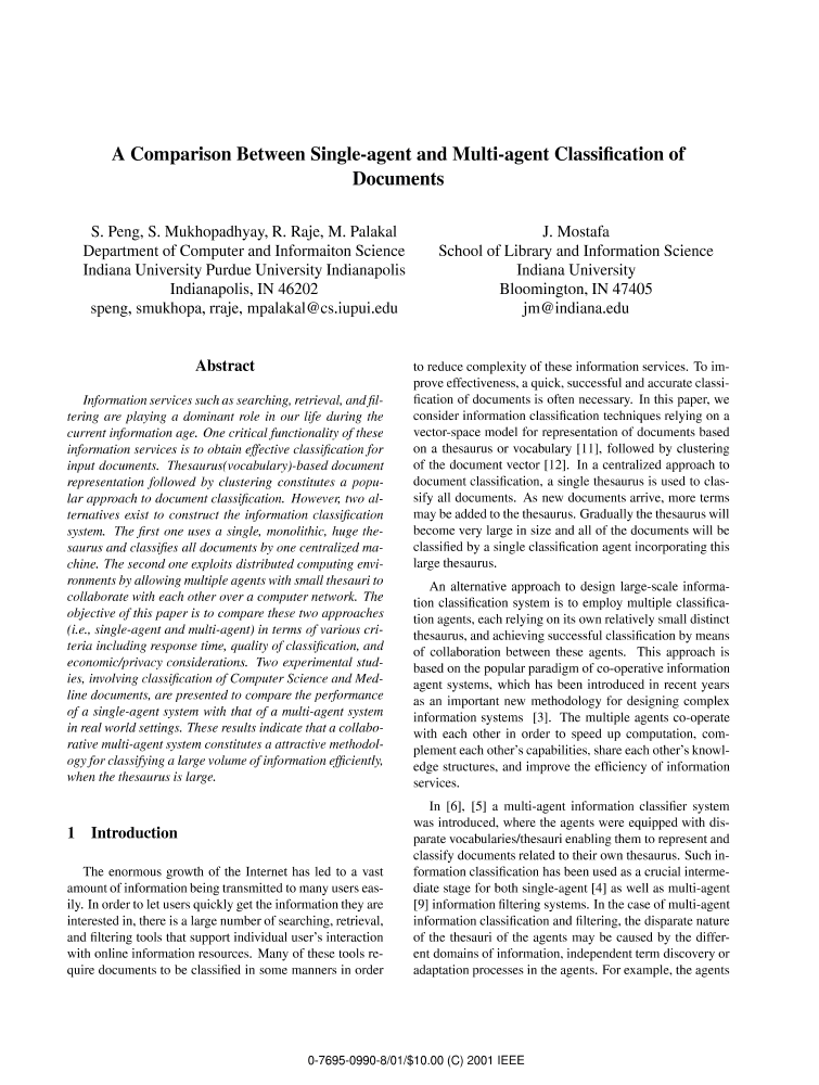 A comparison between single-agent and multi-agent classification of ...
