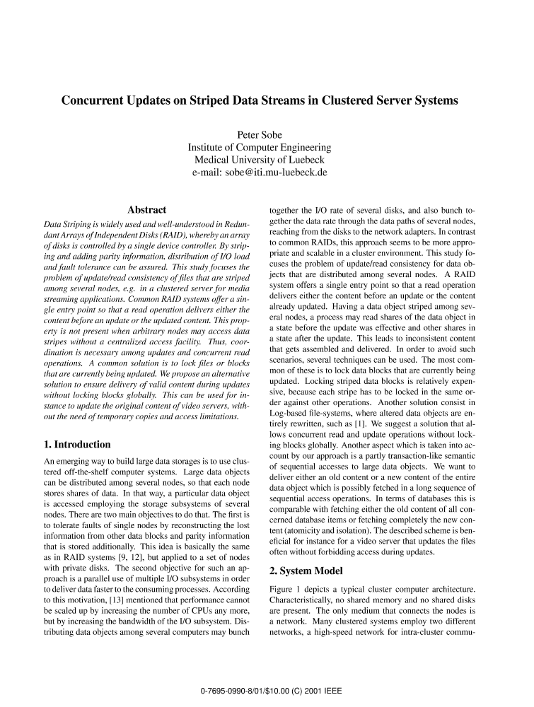Concurrent updates on striped data streams in clustered server systems ...