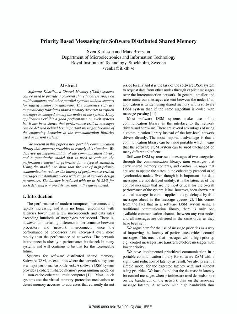 Priority based messaging for software distributed shared memory | IEEE ...