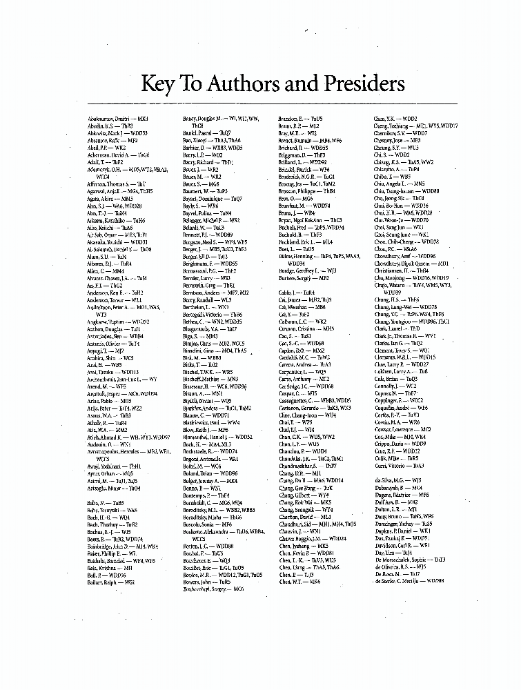 Key to authors and presiders | IEEE Conference Publication | IEEE Xplore