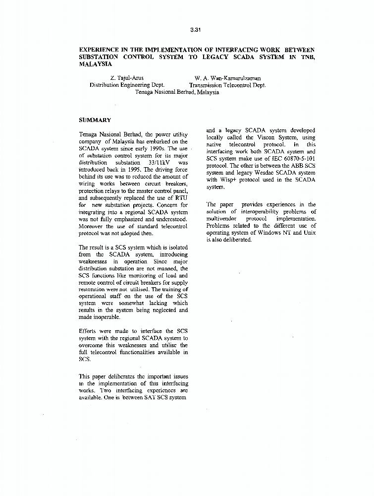 Experience in the implementation of interfacing work between substation ...
